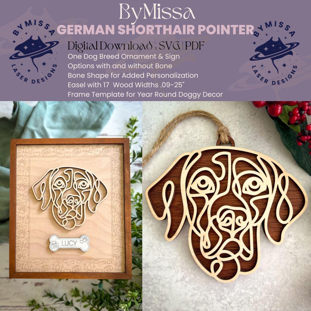 German Shorthair Pointer Line Art | Dog Breed Design | Ornaments, Sun ...