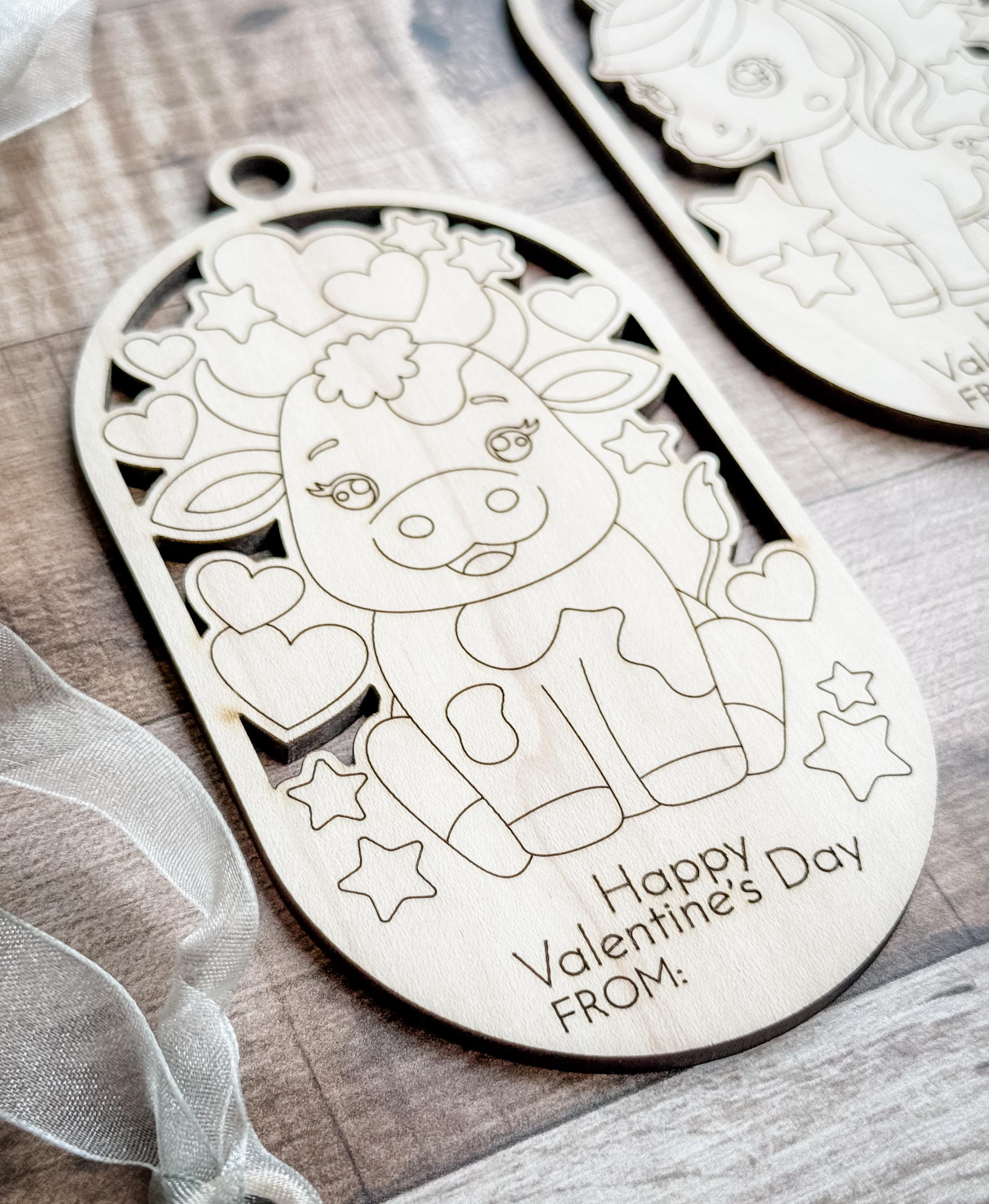 Valentine's Farm Animals Coloring Tags: DIY Laser Cut Template (SVG/PDF ...