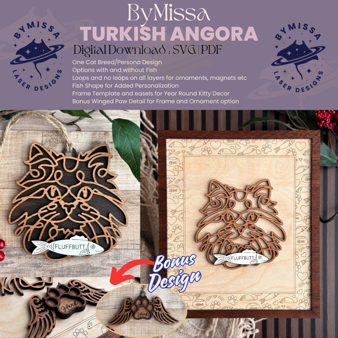 Turkish Angora Cat Line Art: Laser Cut Ornament, Sign (SVG & PDF) - Etsy
