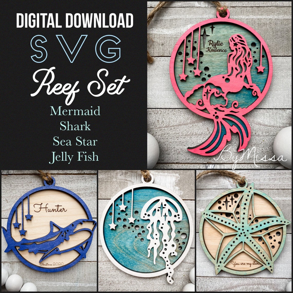 Reef Sea Creature Ornament Set 4 Svgs glowforge and Laser - Etsy