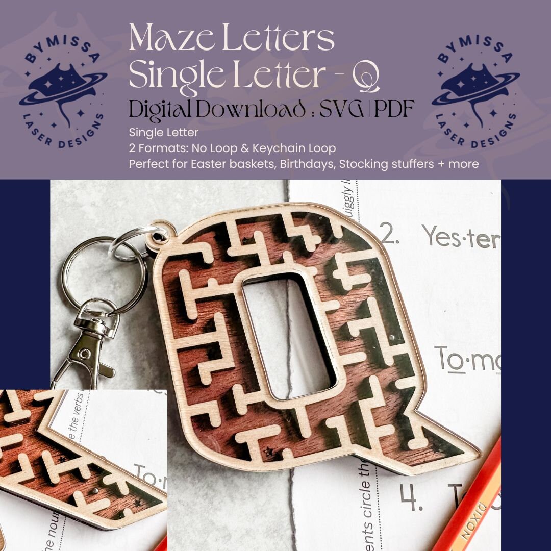 Q - Single Letter Maze | Monogram Maze Game, Keychain Loop Option | SVG ...