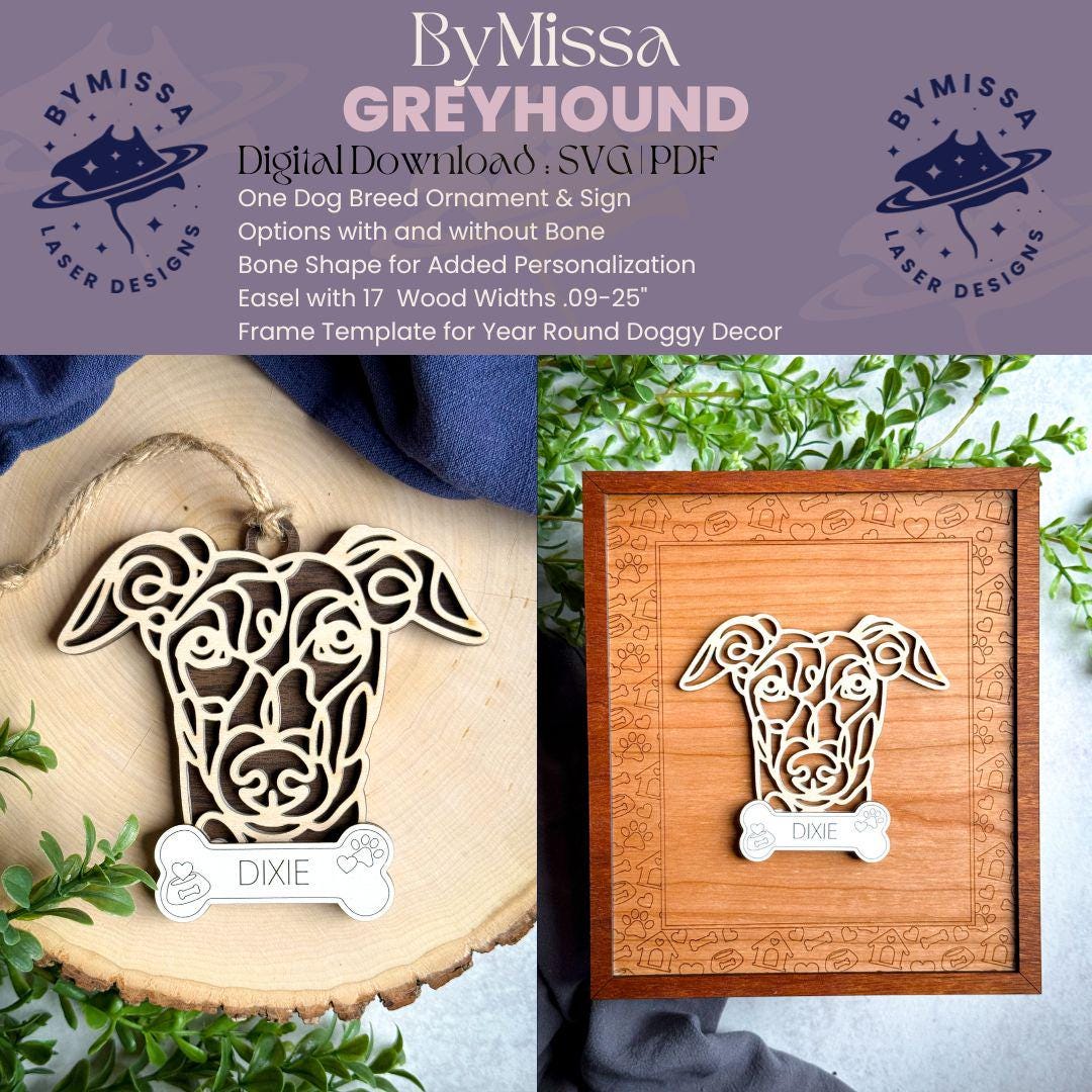 Greyhound Line Art Ornament: Laser Cut Dog Breed SVG, PDF - Etsy