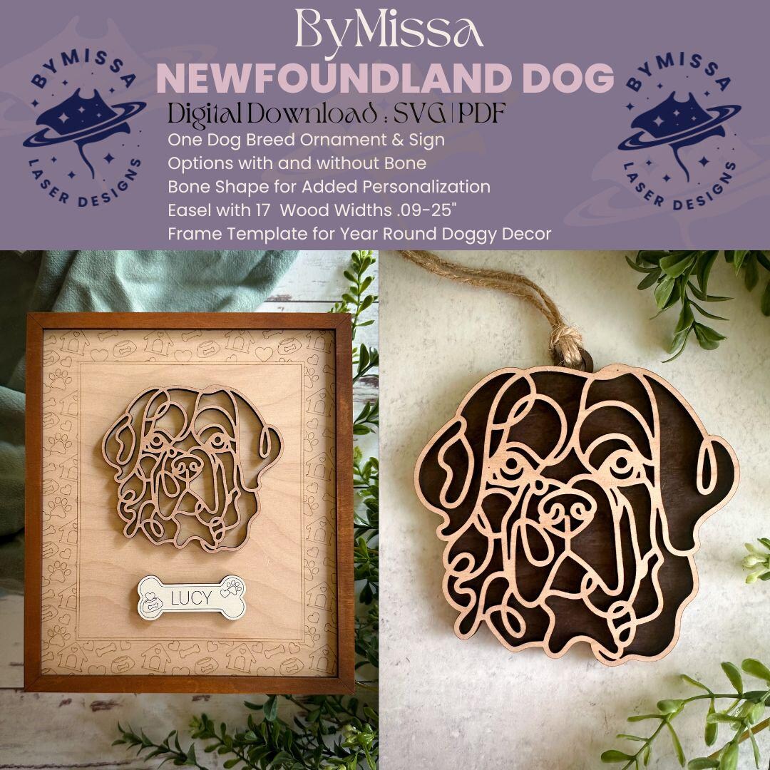 Newfoundland Dog Line Art Ornament: Laser Cut SVG, PDF (digital ...