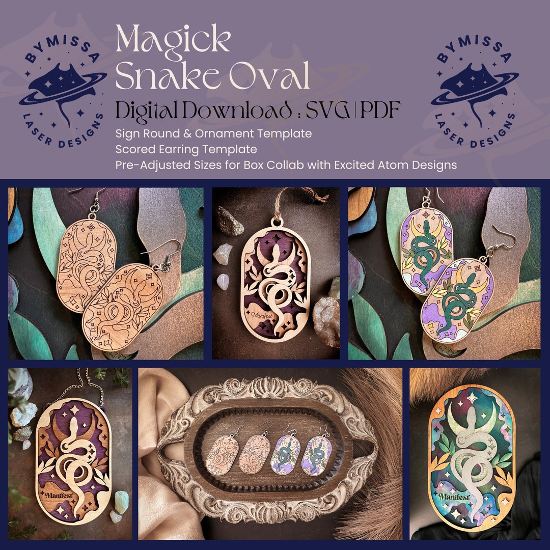 Magick Snake Oval Ornament, Sign Round & Earring| Cottagecore | SVG/PDF ...