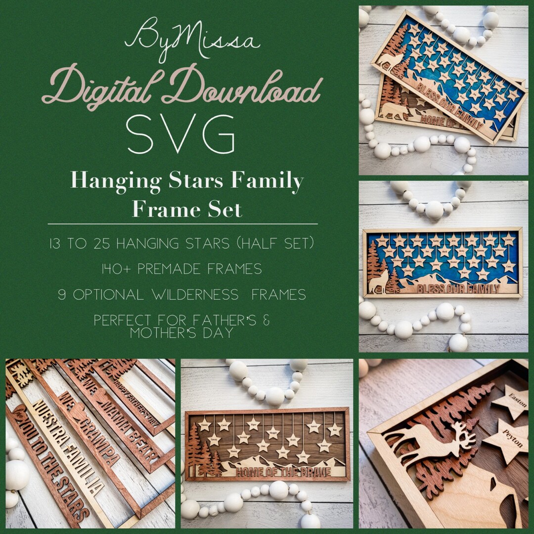 Hanging Stars Family Frame Set: 13-25 Member SVG (digital Download) - Etsy