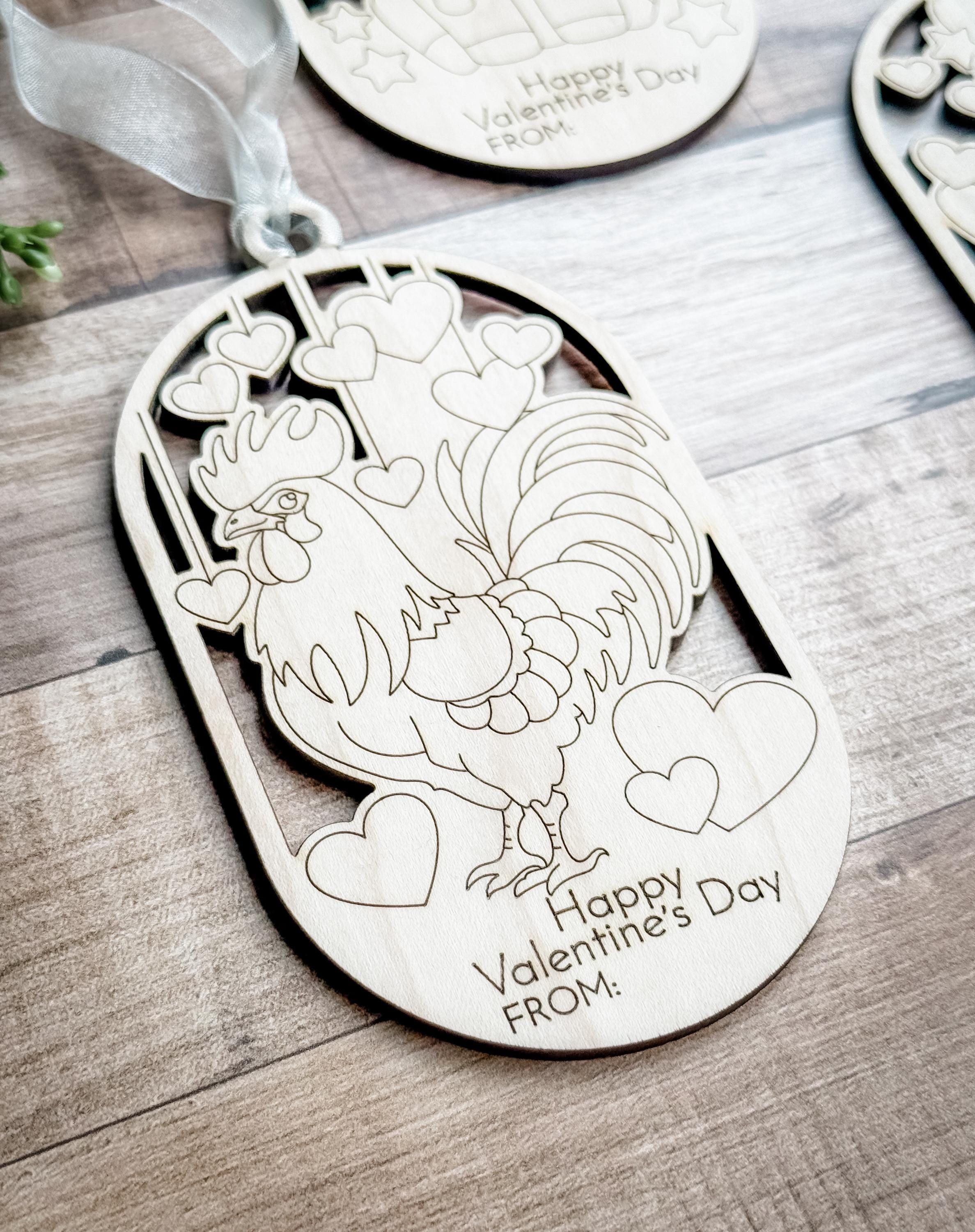Valentine's Farm Animals Coloring Tags: DIY Laser Cut Template (SVG/PDF ...