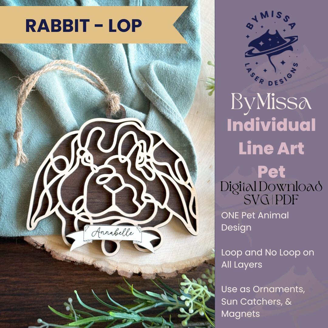Rabbit Lop | SINGLE Line Art Pet | Ornament, Easter Basket Tags, Sun ...