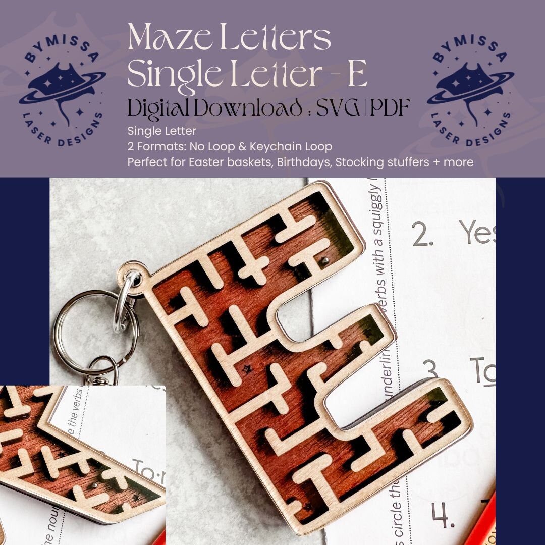 E - Single Letter Maze | Monogram Maze Game, Keychain Loop Option | SVG ...