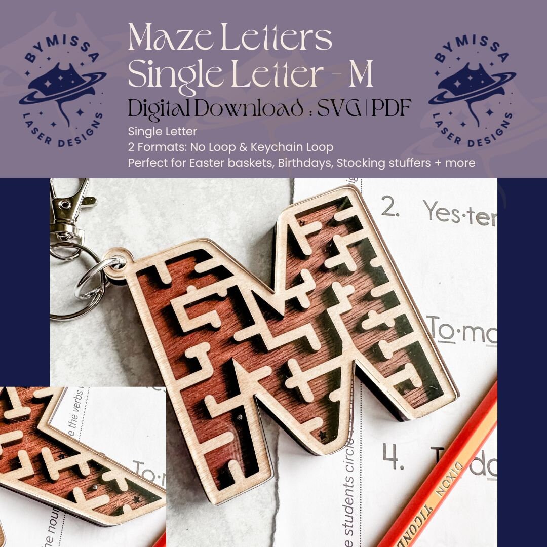 M - Single Letter Maze | Monogram Maze Game, Keychain Loop Option | SVG ...