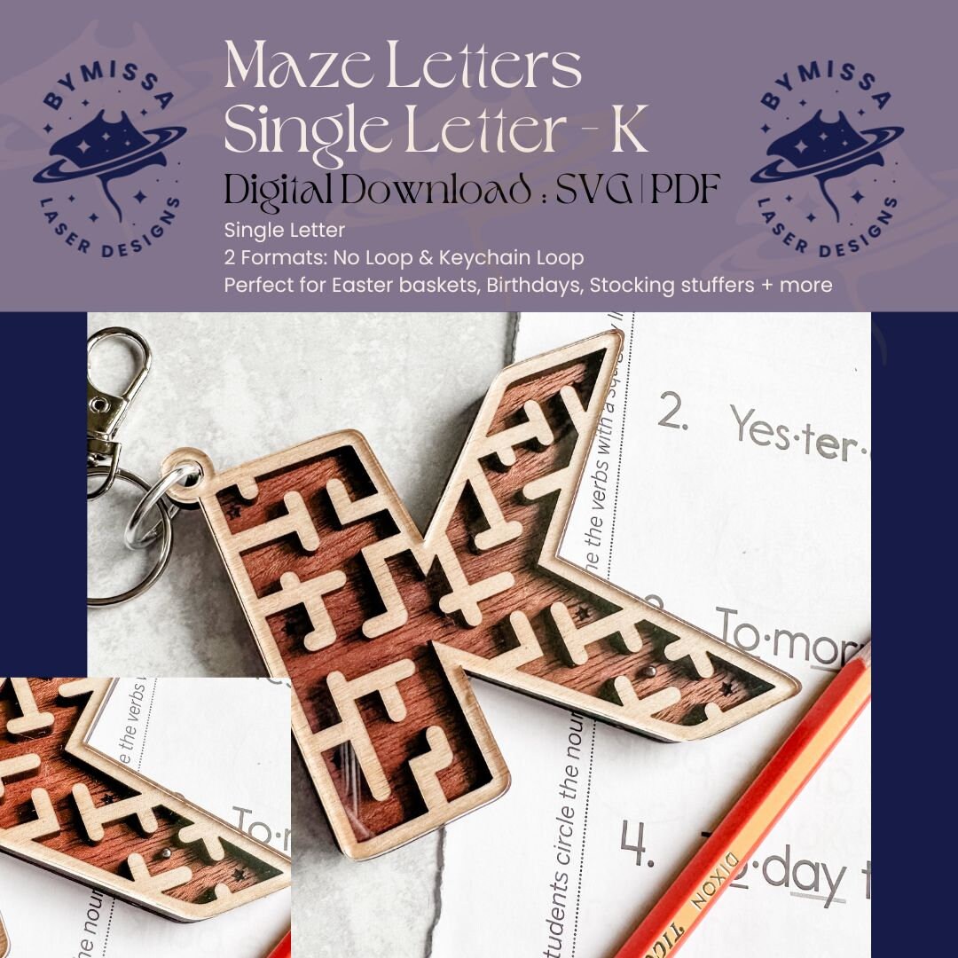 K - Single Letter Maze | Monogram Maze Game, Keychain Loop Option | SVG ...