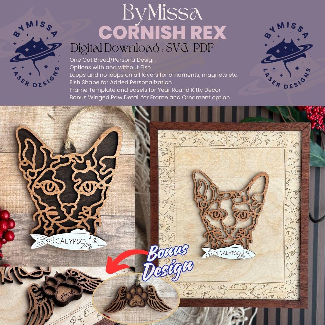 Cornish Rex Cat Line Art: Laser Cut Ornament, Suncatcher (SVG & PDF) - Etsy