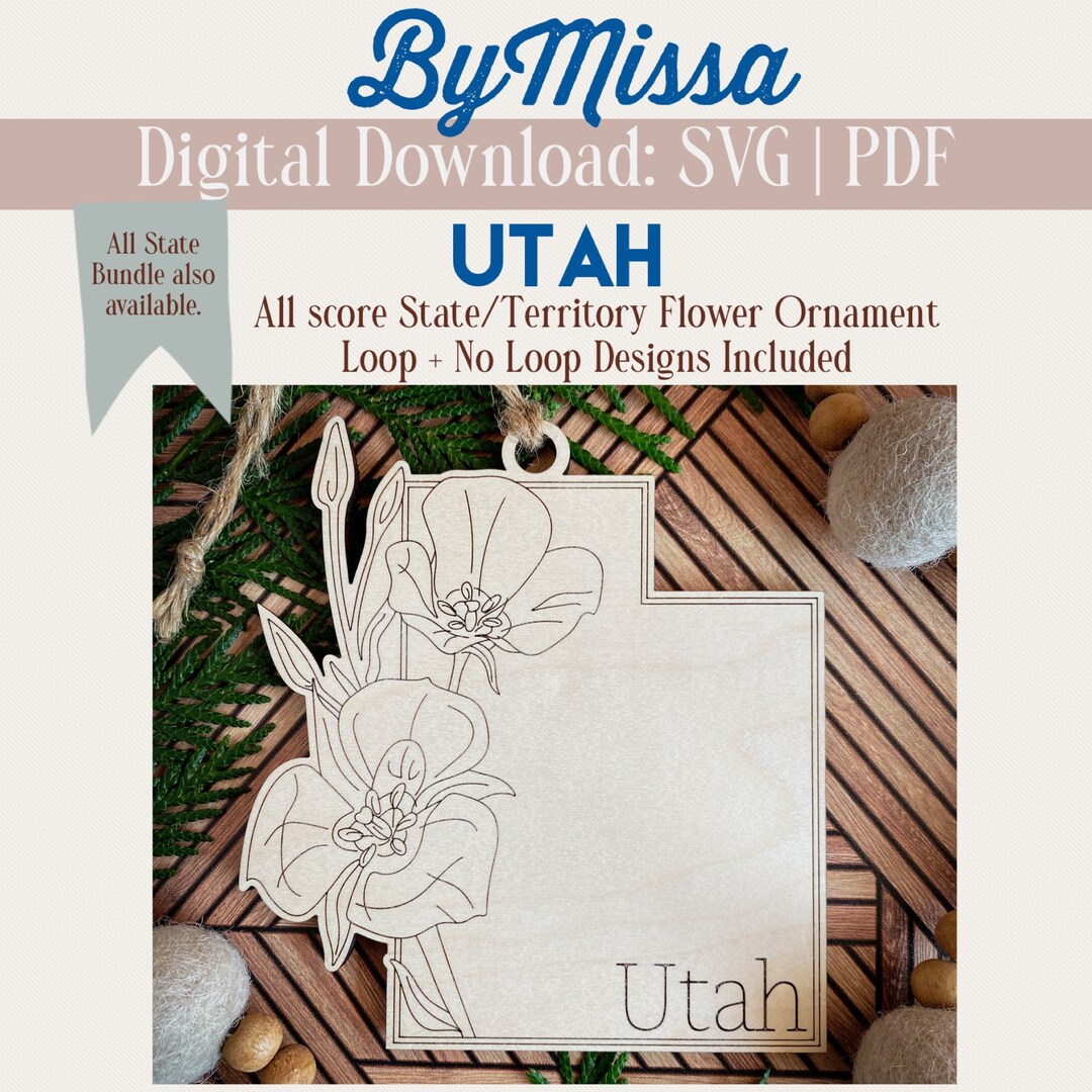 Utah | Single State Flower Design| With Ornament Loop & Without ...
