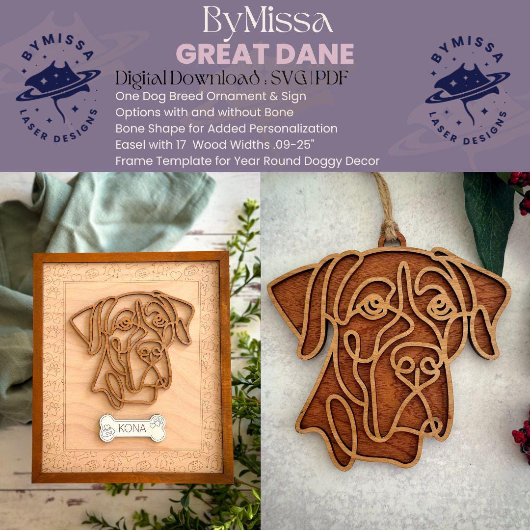 Great Dane Line Art | Dog Breed Design | Ornaments, Sun Catchers, Frame ...