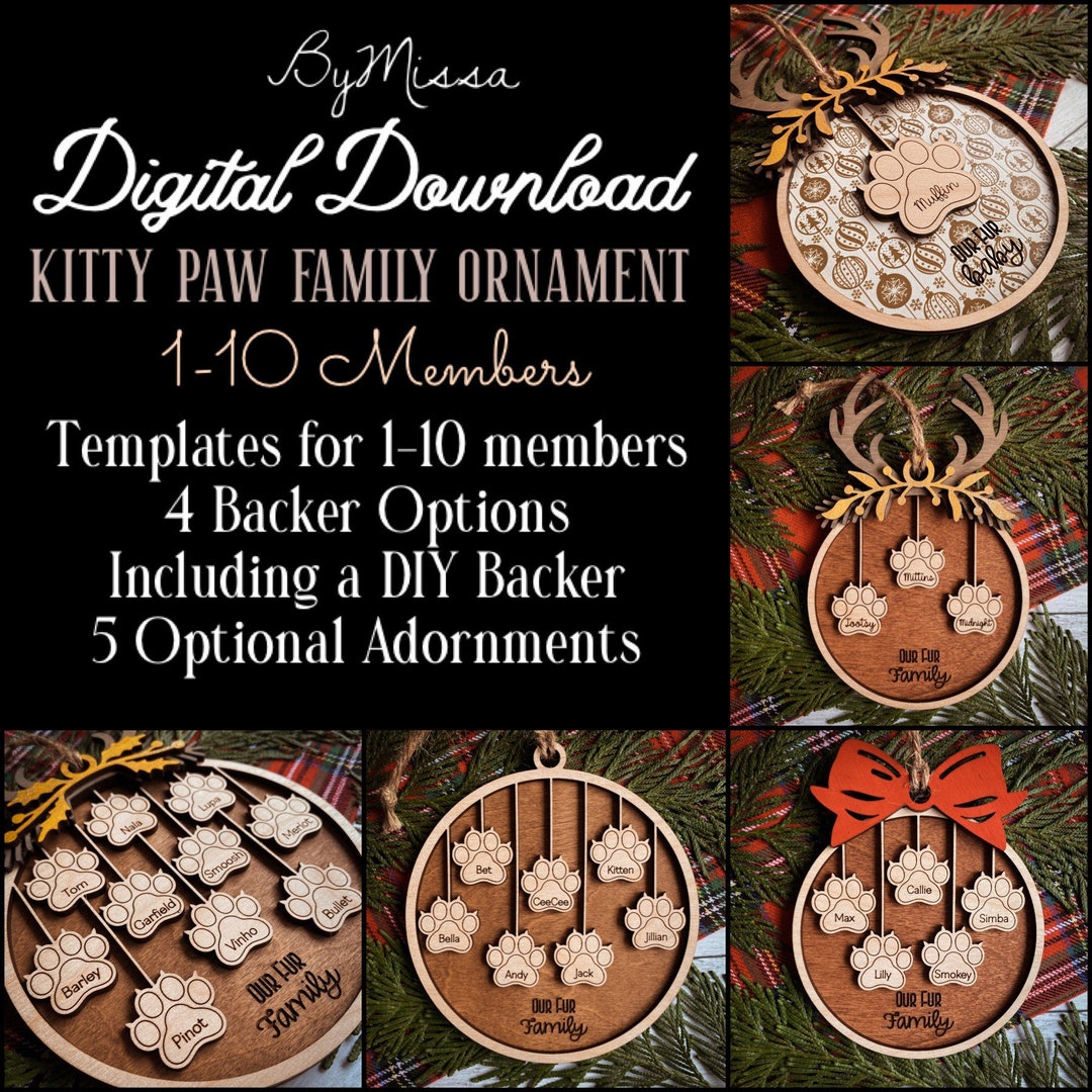 Cat Paw Family Ornament SVG: Laser Cut Remembrance (digital Download ...