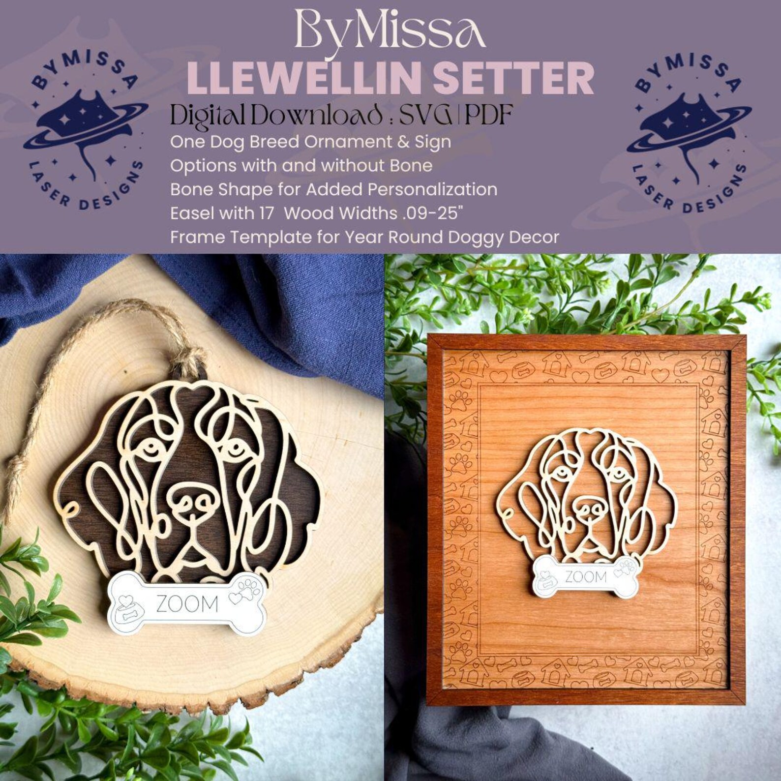 Llewllin Setter Line Art: Laser Cut Dog Ornament SVG & PDF - Etsy