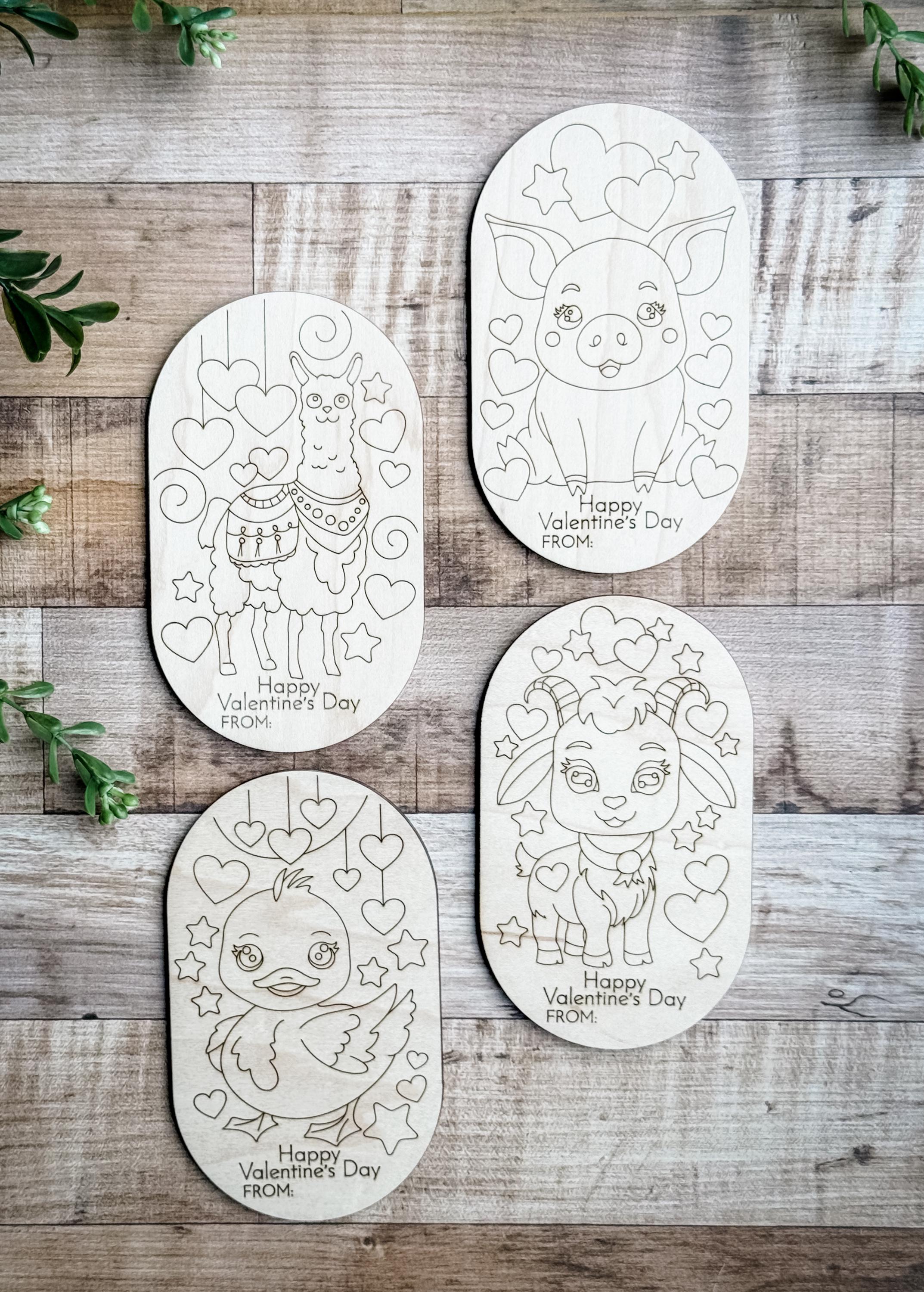 Valentine's Farm Animals Coloring Tags: DIY Laser Cut Template (SVG/PDF ...