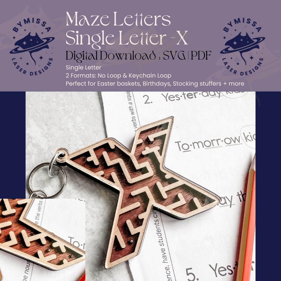 Letter X Maze: Laser Cut Monogram Game, Keychain Option (SVG/PDF) - Etsy