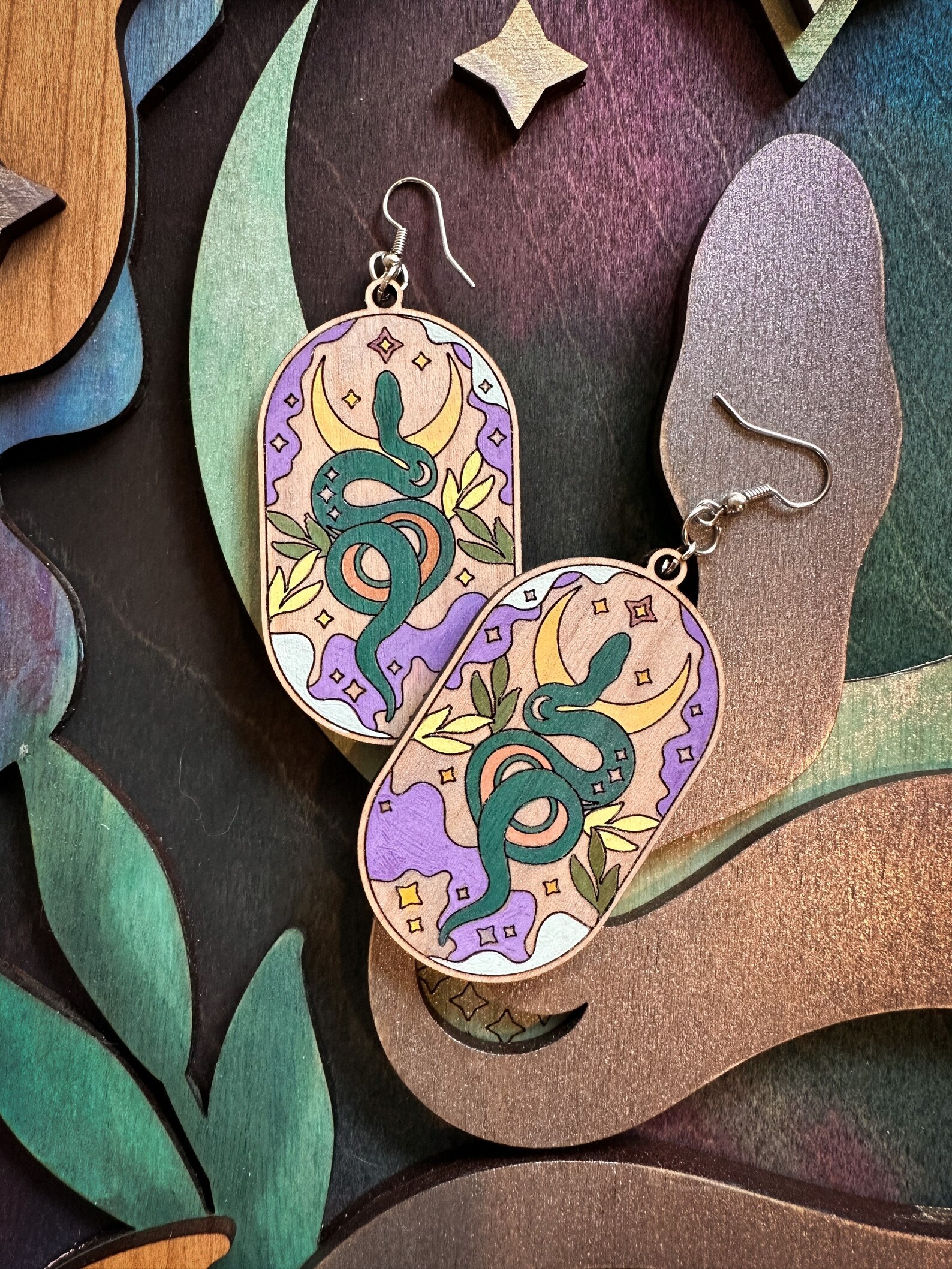 Magick Snake Oval Ornament, Sign Round & Earring| Cottagecore | SVG/PDF ...