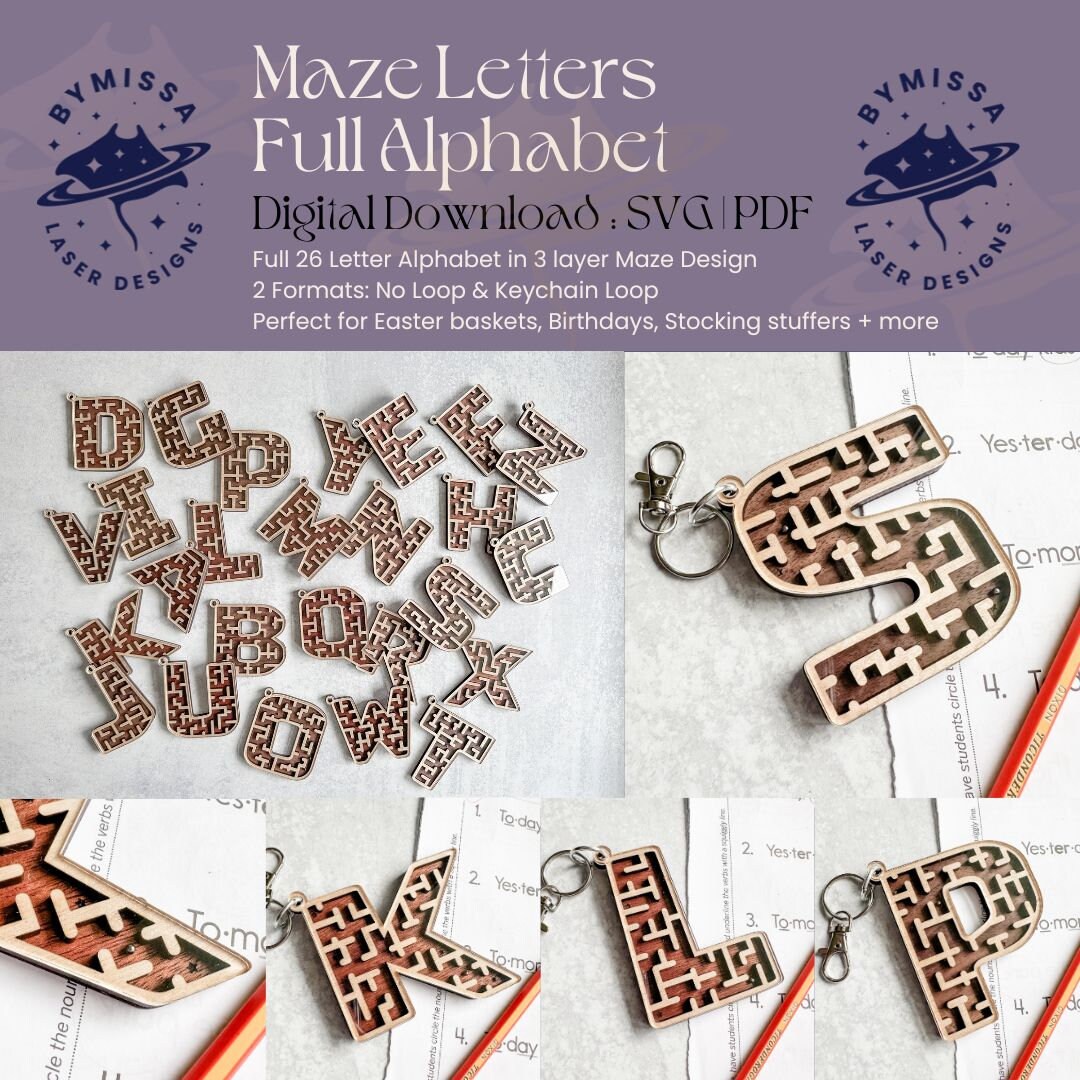 Alphabet Maze Letters: Laser Cut SVG/PDF (keychain Option) - Etsy