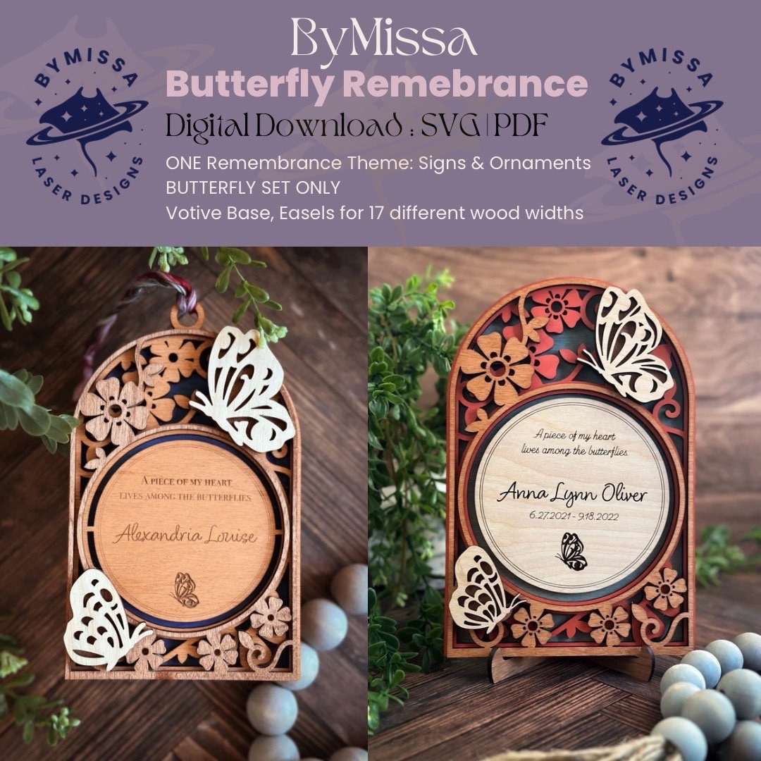 Butterfly Remembrance Set | 1 Design Set | Sign, Votive Holder ...