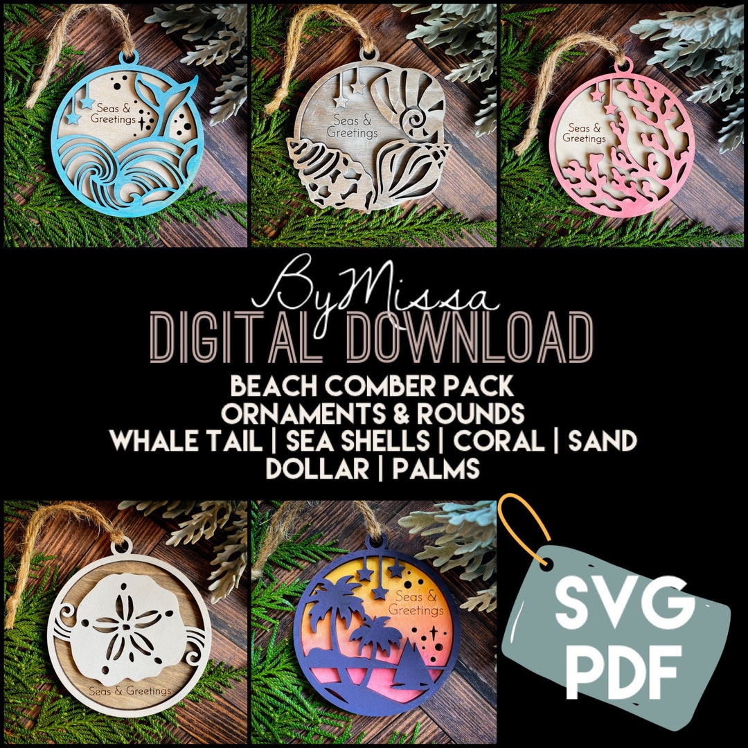 Sea Creature Ornaments: Whale, Shells, Coral, Palms SVG/PDF Laser Cut ...