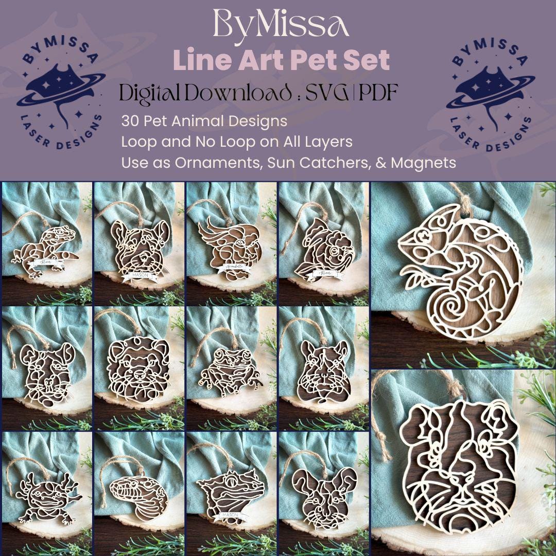 Line Art Pet Ornament Set: 30 Laser Cut Designs (SVG & PDF) - Etsy