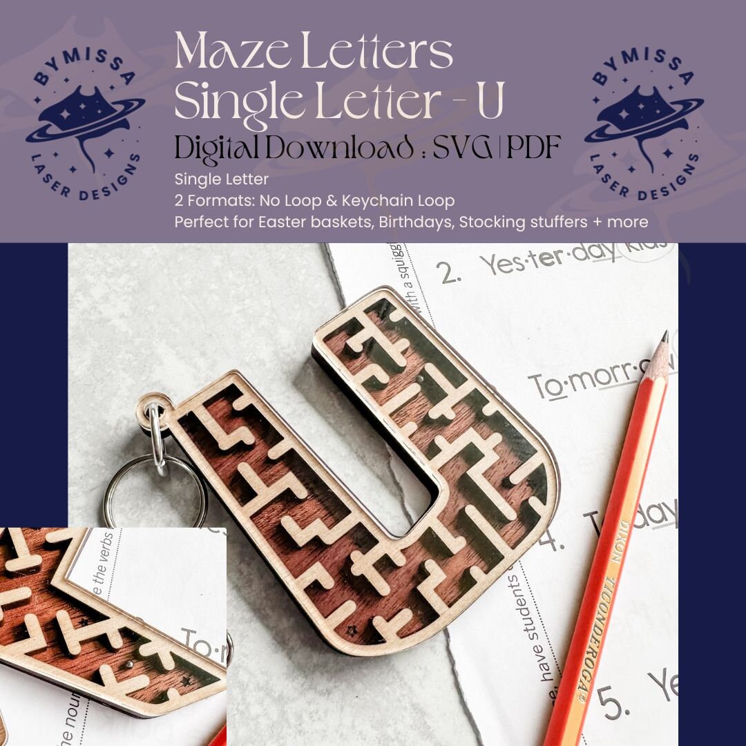 U - Single Letter Maze | Monogram Maze Game, Keychain Loop Option | SVG ...