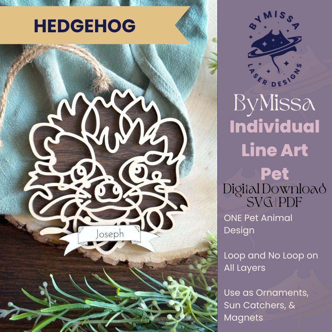 Hedgehog Line Art: Laser Cut Ornament, Suncatcher (SVG & PDF) - Etsy