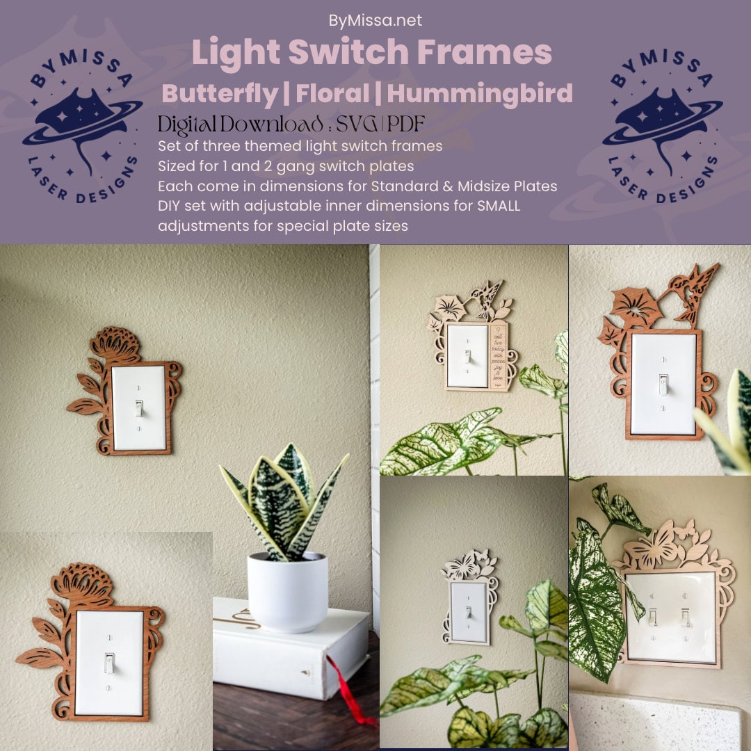 Floral Butterfly Hummingbird Light Switch Frames SVG PDF - Etsy