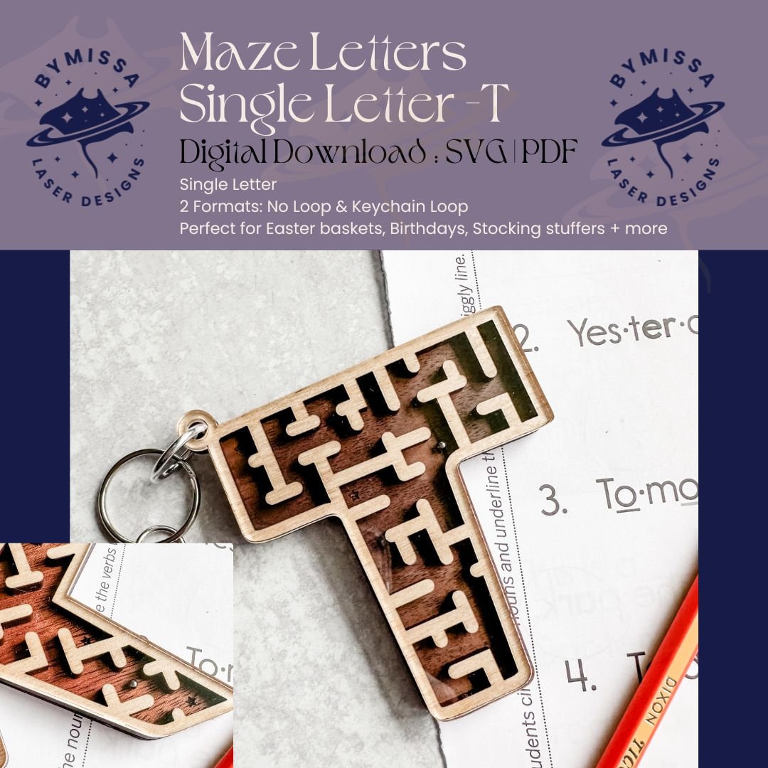 T - Single Letter Maze | Monogram Maze Game, Keychain Loop Option | SVG ...