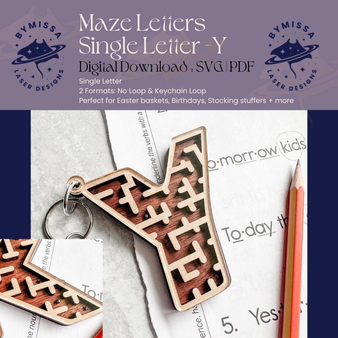 Y - Single Letter Maze | Monogram Maze Game, Keychain Loop Option | SVG ...