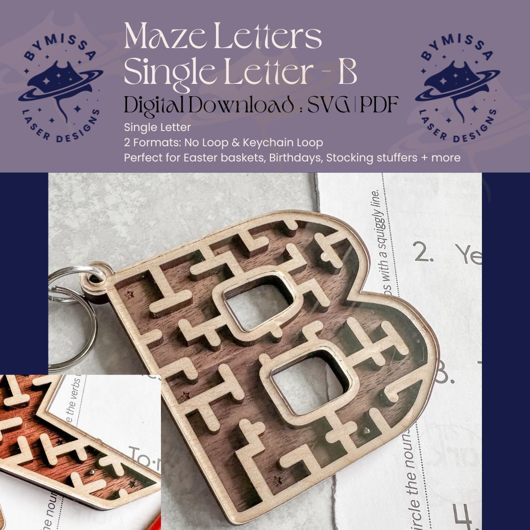 B - Single Letter Maze | Monogram Maze Game, Keychain Loop Option | SVG ...