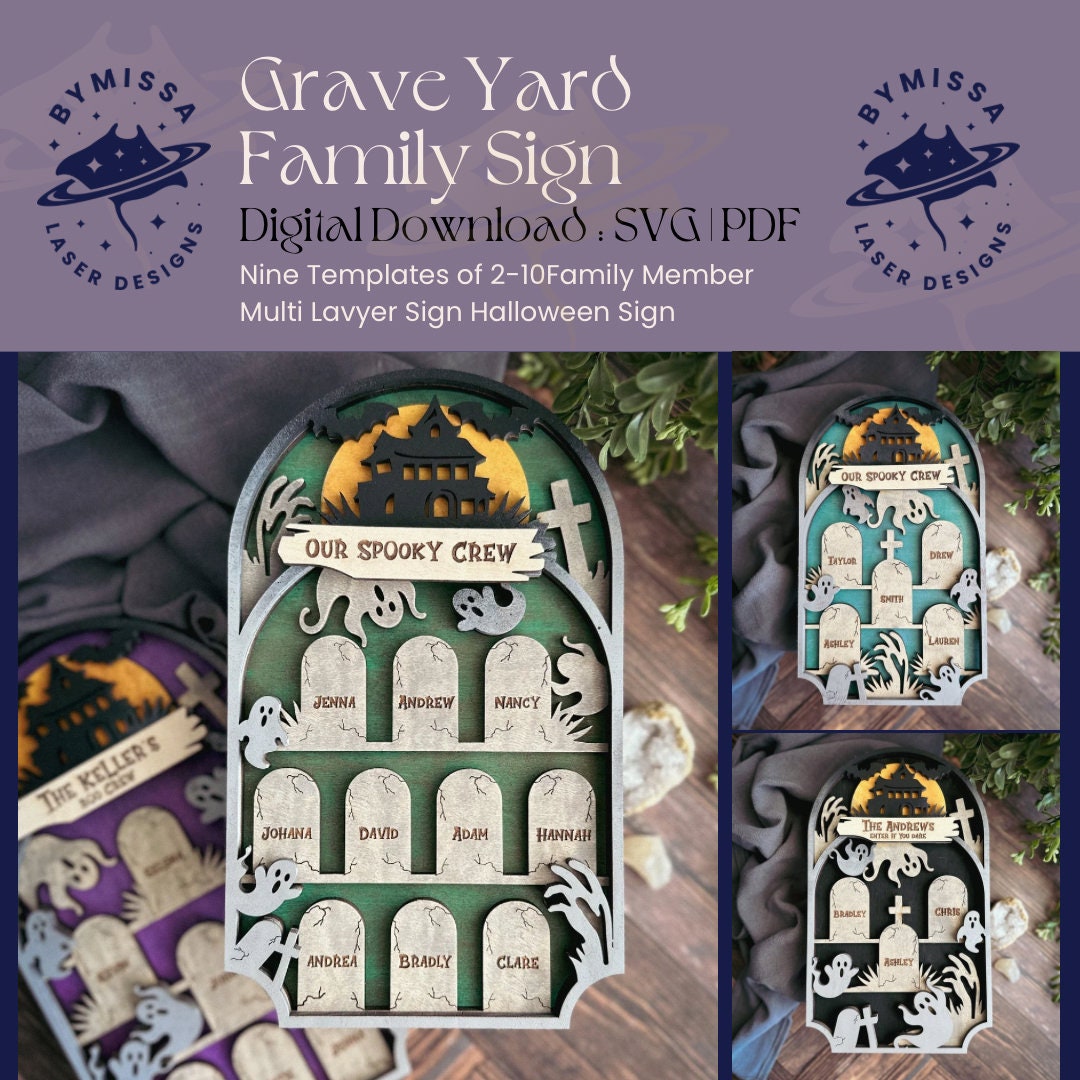 Graveyard Family Sign | 2-10 Family Members |halloween | SVG/PDF ...