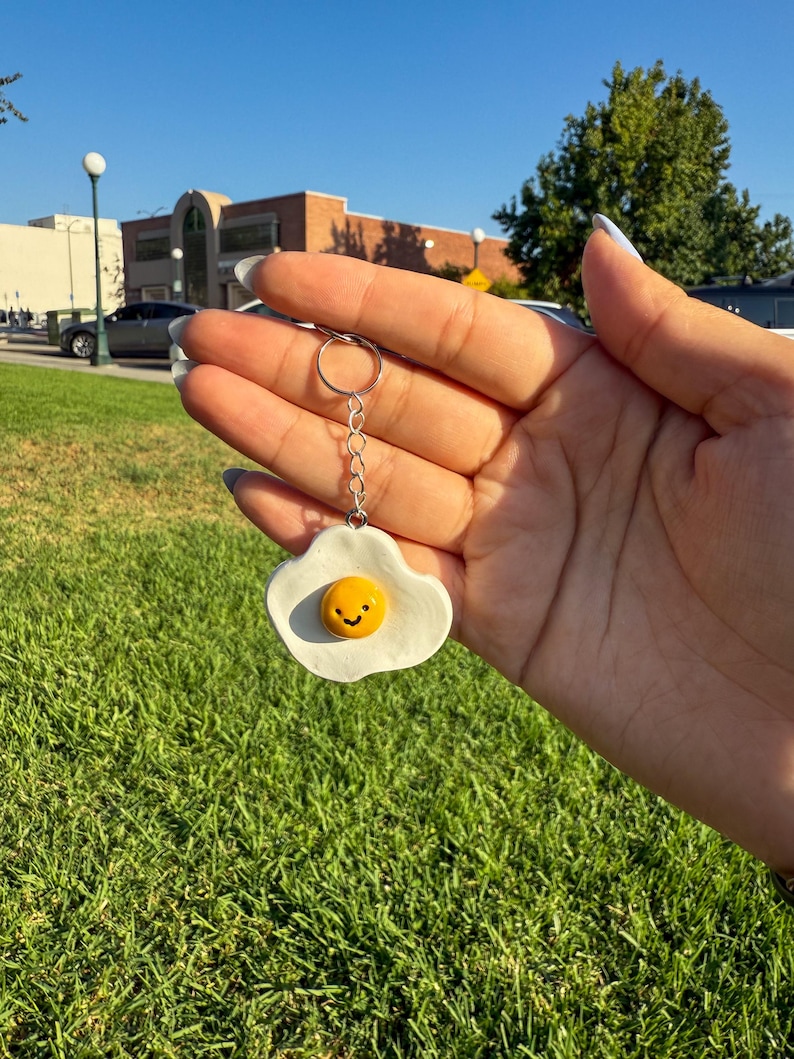 Polymer Clay Fried Egg Keychain Keychain: Handmade Kawaii Charm, Cute ...