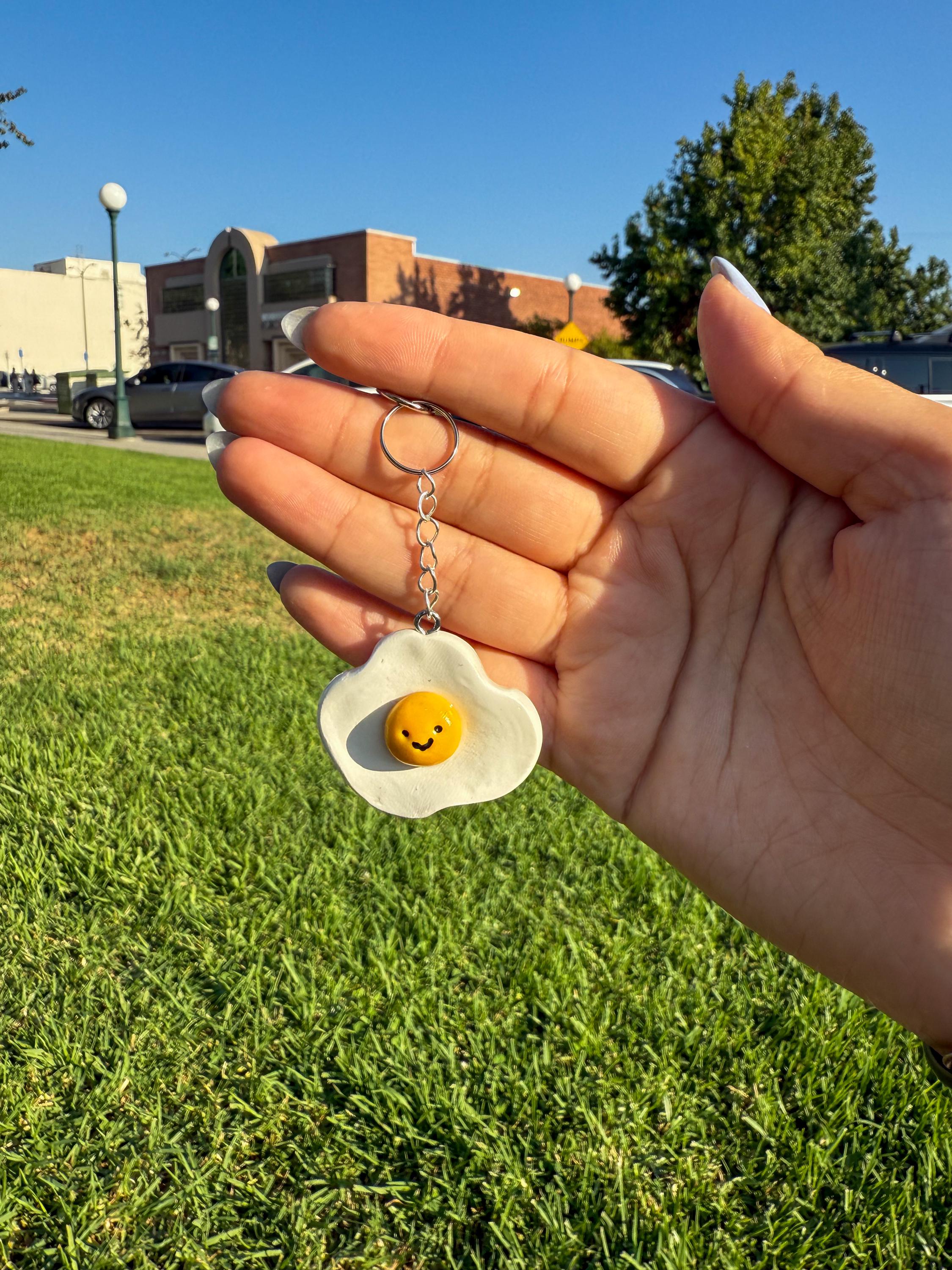 Polymer Clay Fried Egg Keychain Keychain: Handmade Kawaii Charm, Cute ...