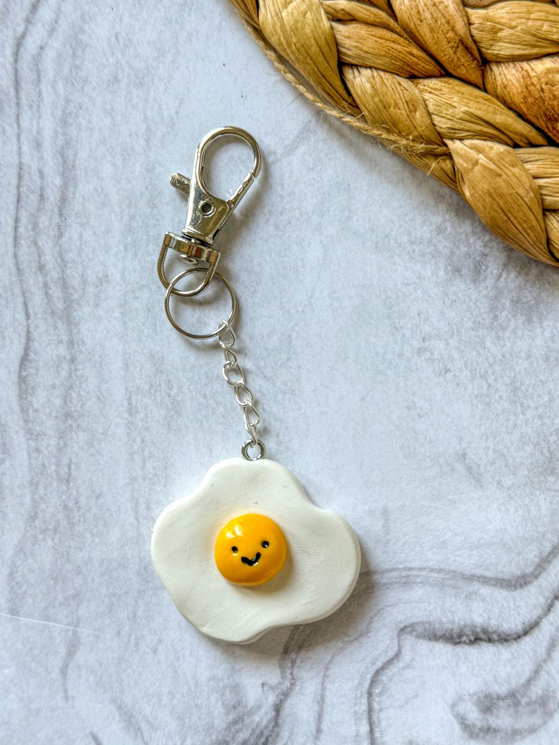 Polymer Clay Fried Egg Keychain Keychain: Handmade Kawaii Charm, Cute ...