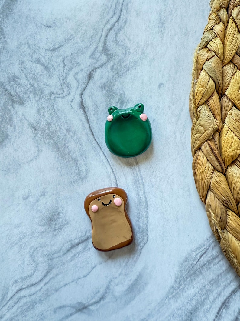 Handmade Polymer Clay Worry Stone: Kawaii Frog and Toast Charm - Etsy