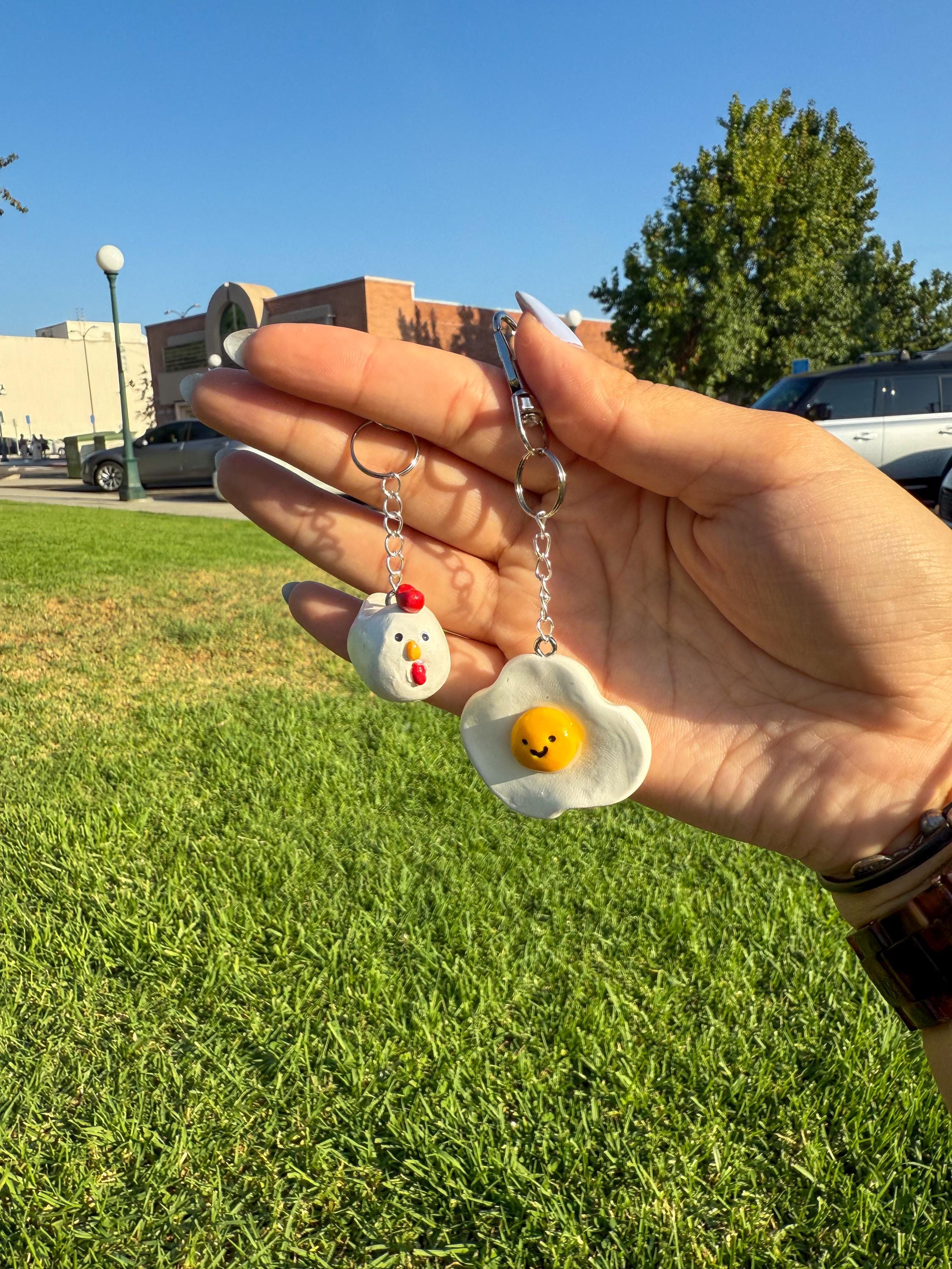 Polymer Clay Fried Egg Keychain Keychain: Handmade Kawaii Charm, Cute ...