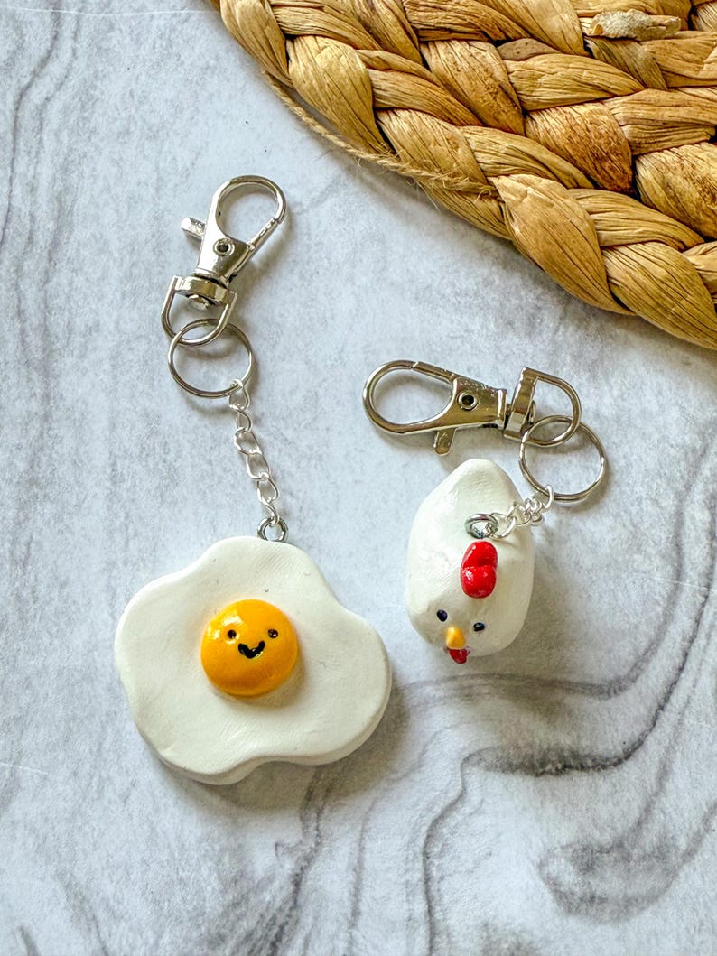 Polymer Clay Fried Egg Keychain Keychain: Handmade Kawaii Charm, Cute ...