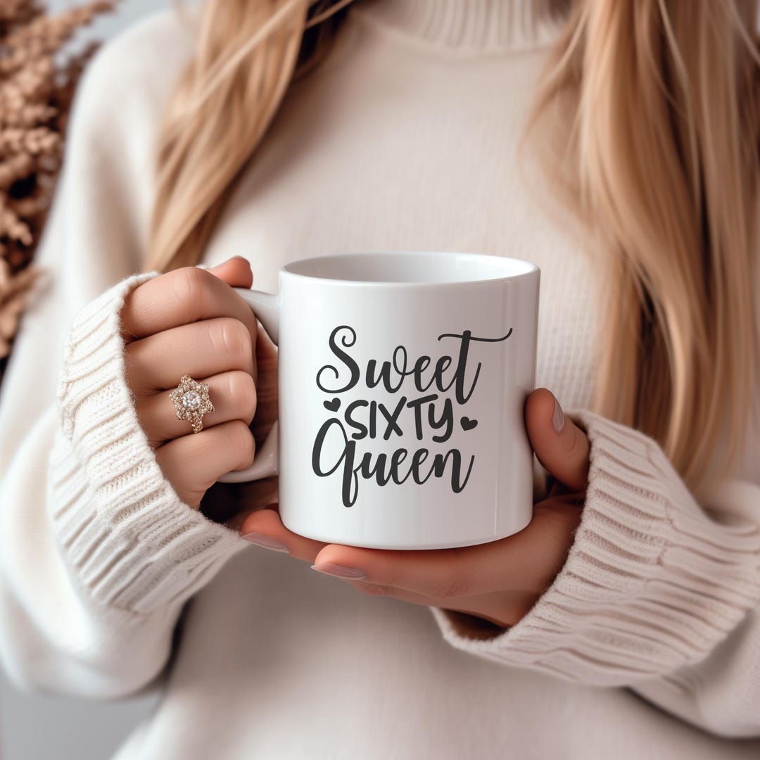 Sweet Sixty Queen Mug – 60th Birthday Gift for Her – Pink Accent Coffee ...