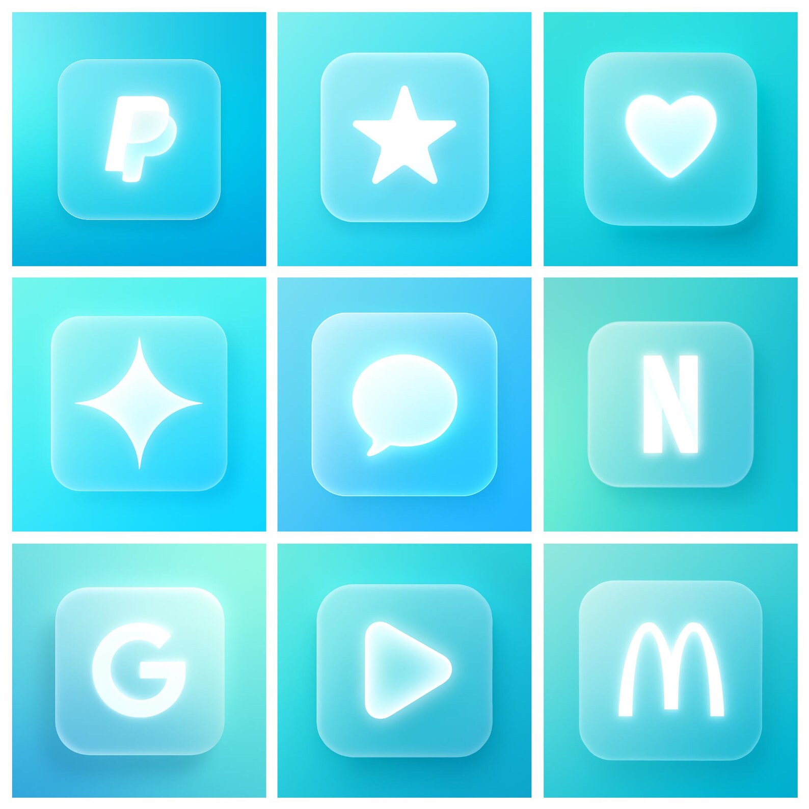100 Cyan Glass Morphism Style App Icon Pack Ios & Popular Apps Lifetime ...
