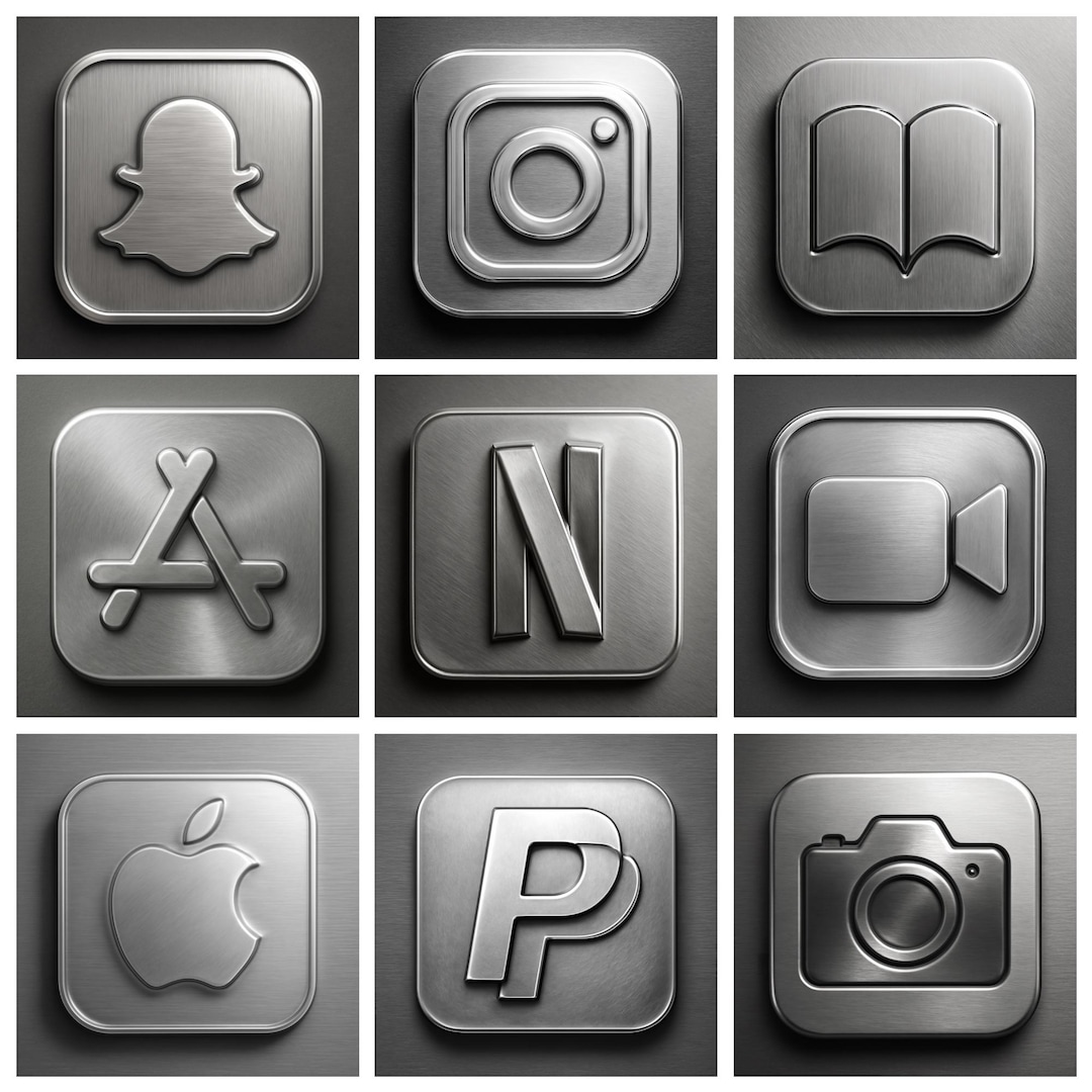 215 Silver Metal Relief Style App Icon Pack Ios & Popular Apps Lifetime ...