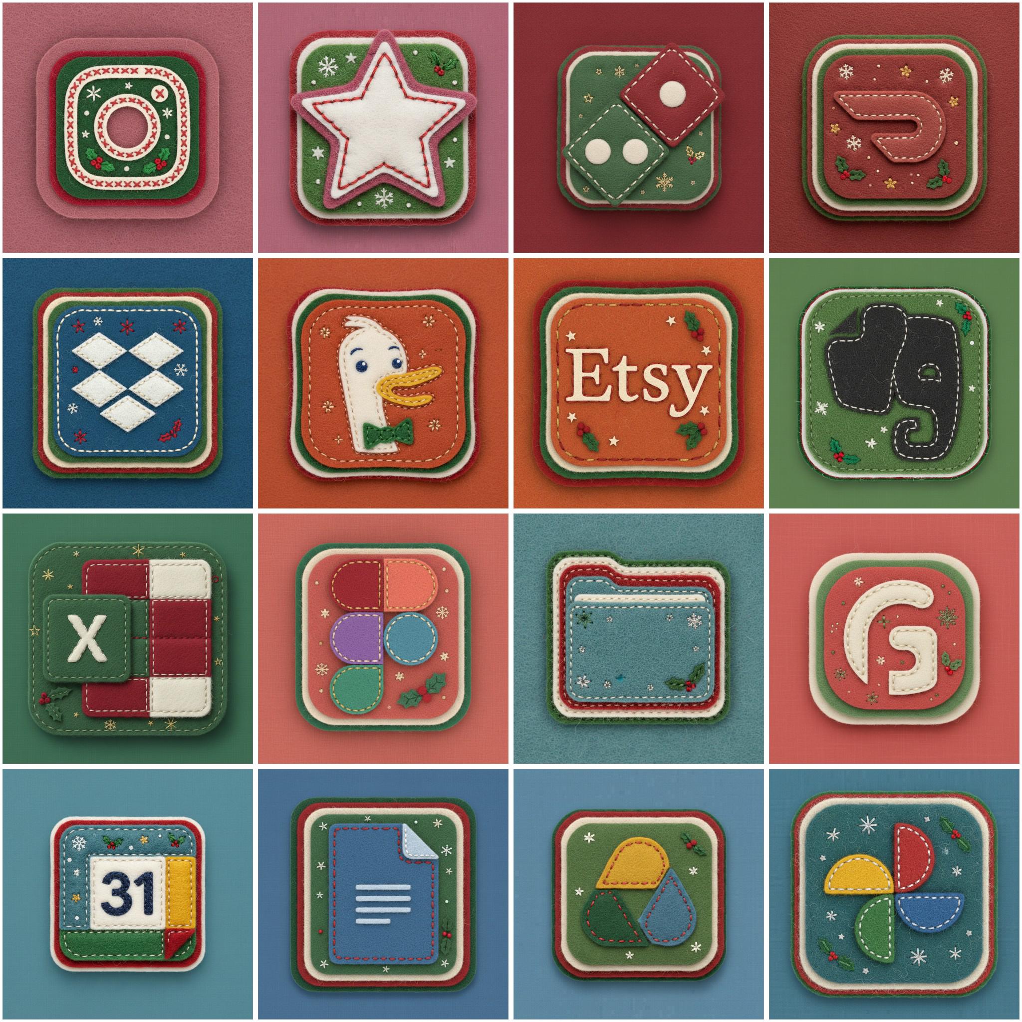 Christmas Felt Stitch App Icon Pack (250 Icons): Ios Theme (digital ...