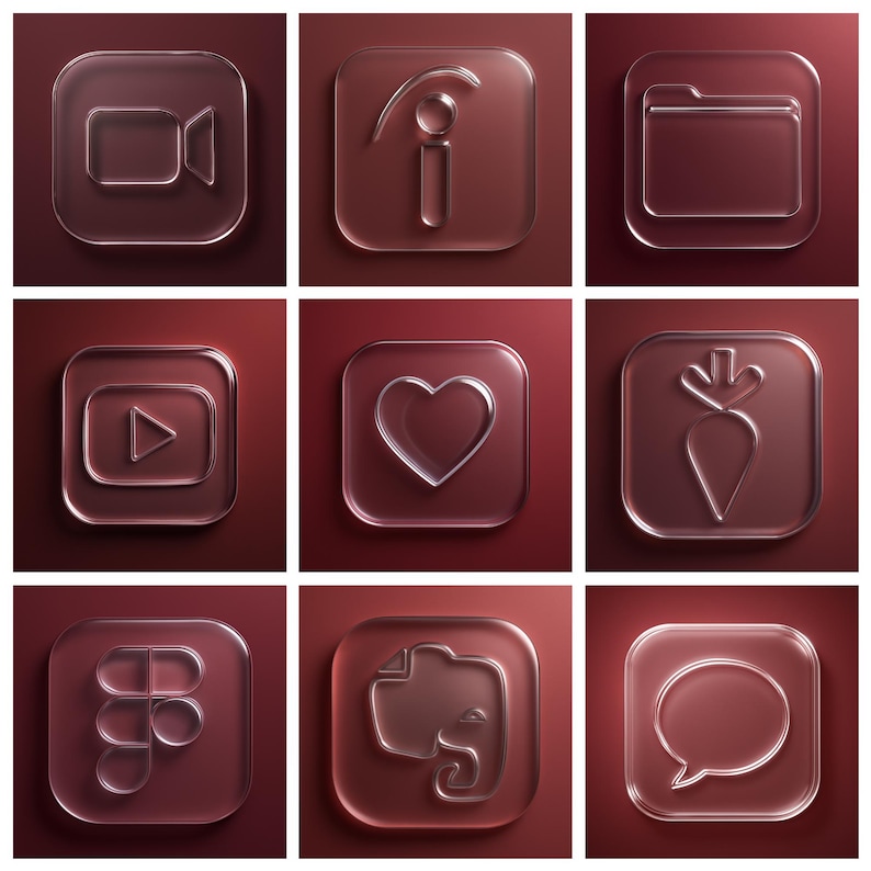 Burgundy Red Glass App Icon Pack: Ios Theme (digital Download, Lifetime ...