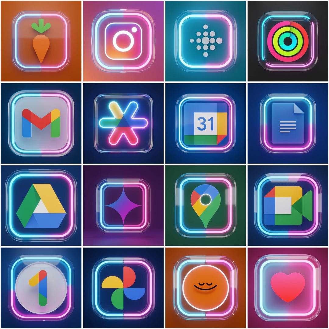 232 Neon Glass Style App Icon Pack Ios Icon Theme Lifetime Updates - Etsy