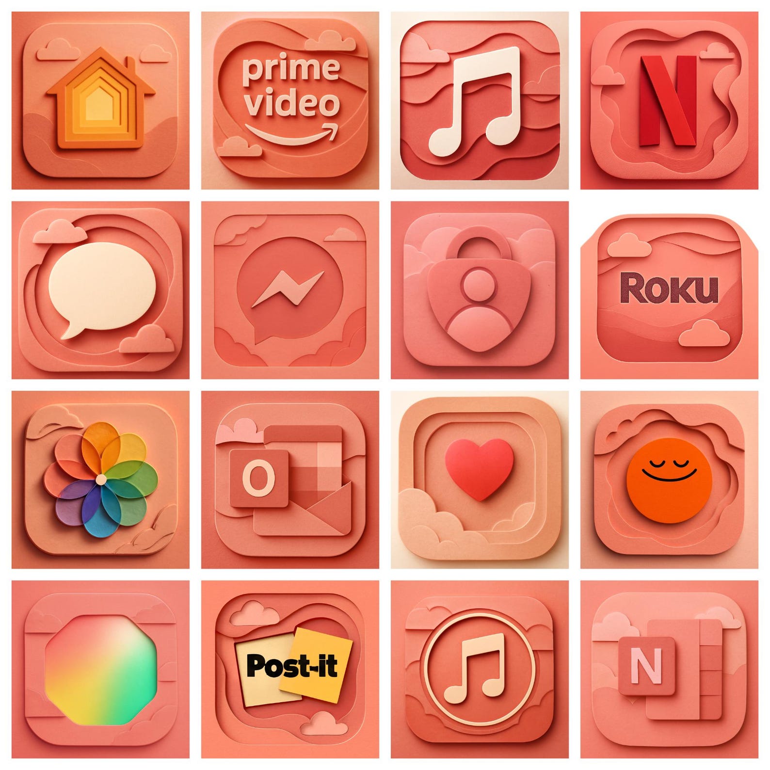 Pink Papercut Relief App Icon Pack (231 Icons): Ios Theme (digital ...