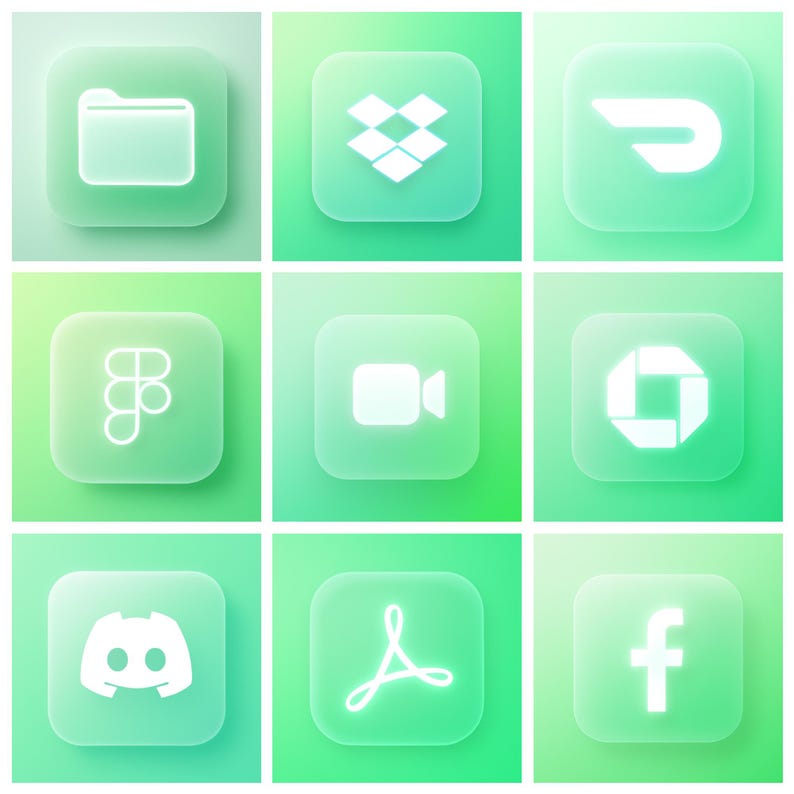 100 Green Glass Morphism Style App Icon Pack Ios & Popular Apps ...