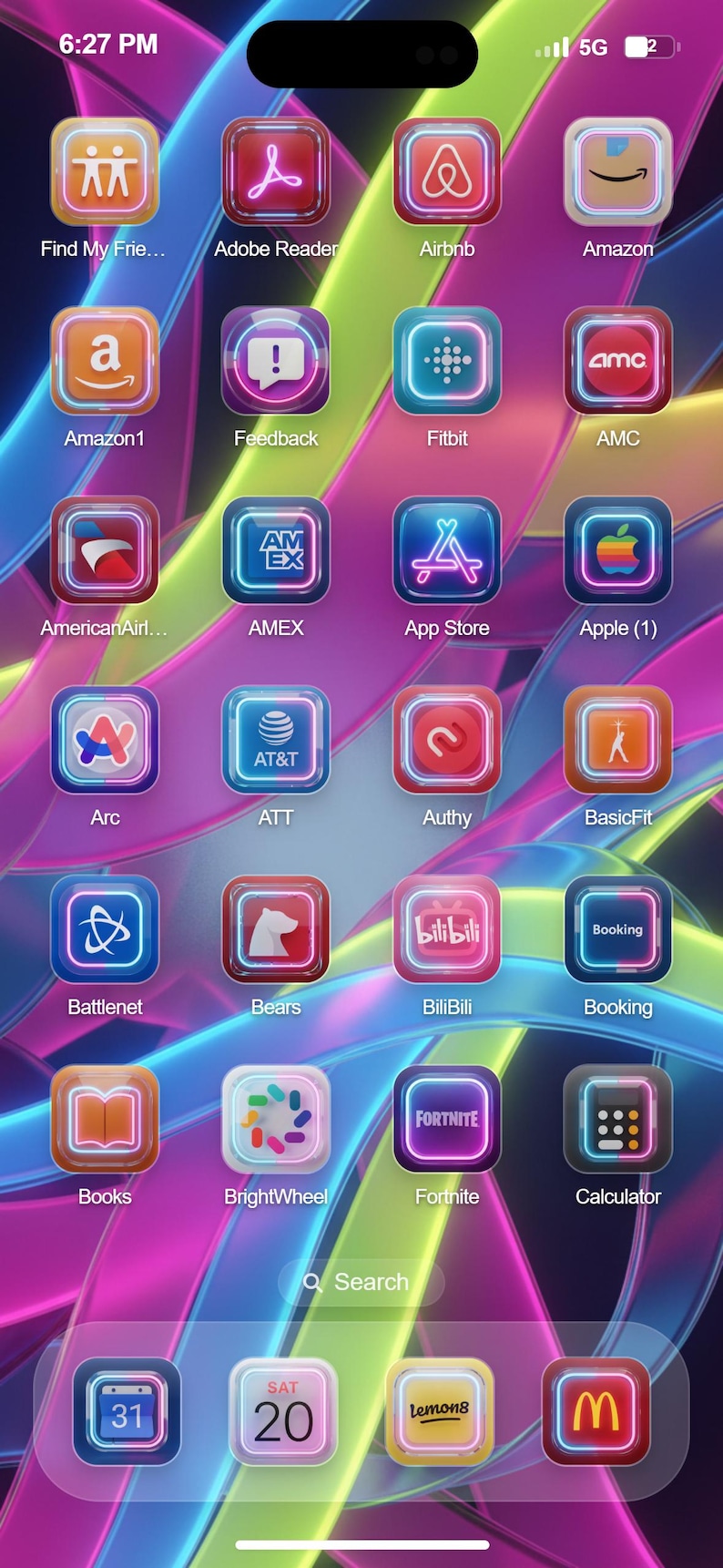 232 Neon Glass Style App Icon Pack Ios Icon Theme Lifetime Updates - Etsy