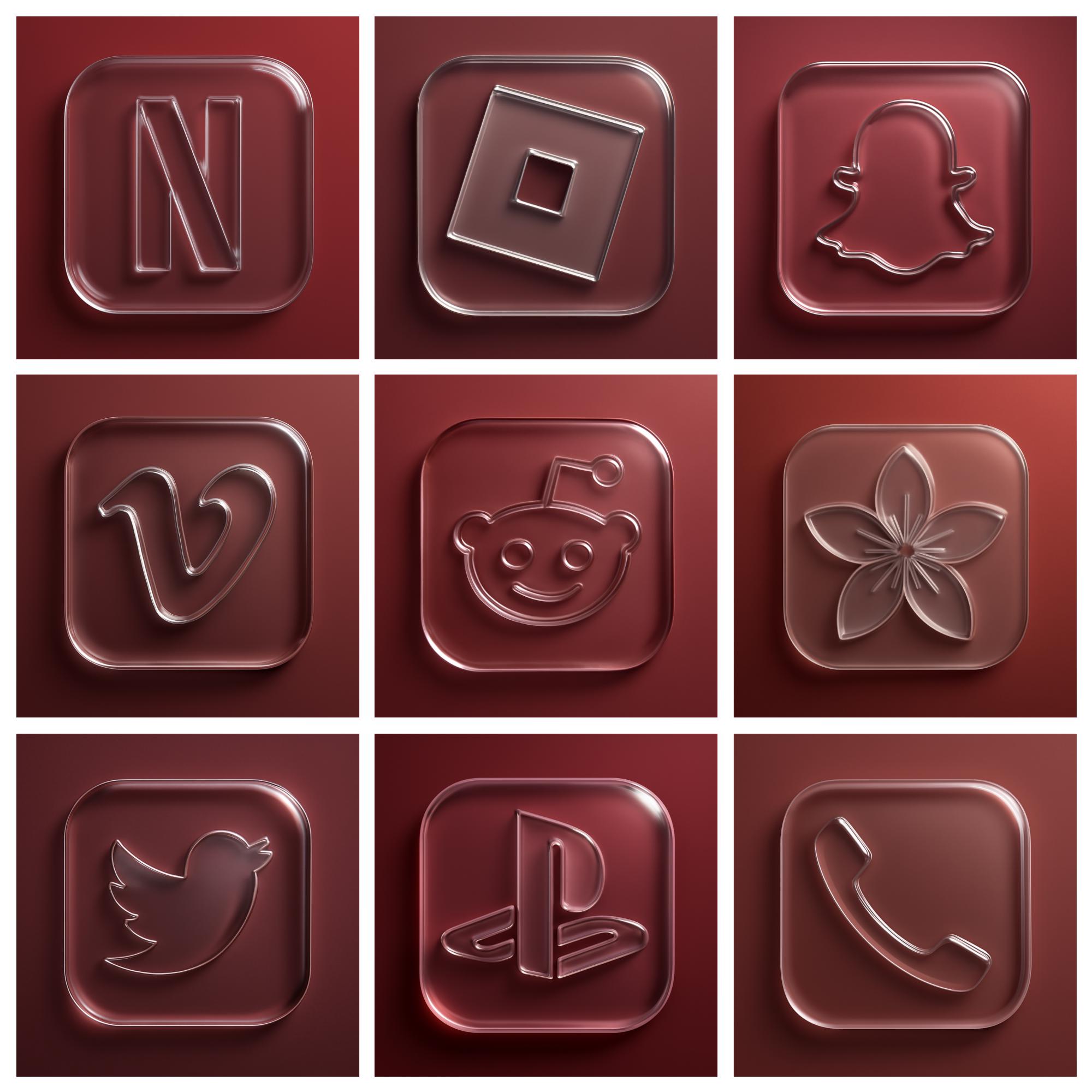 Burgundy Red Glass App Icon Pack: Ios Theme (digital Download, Lifetime ...