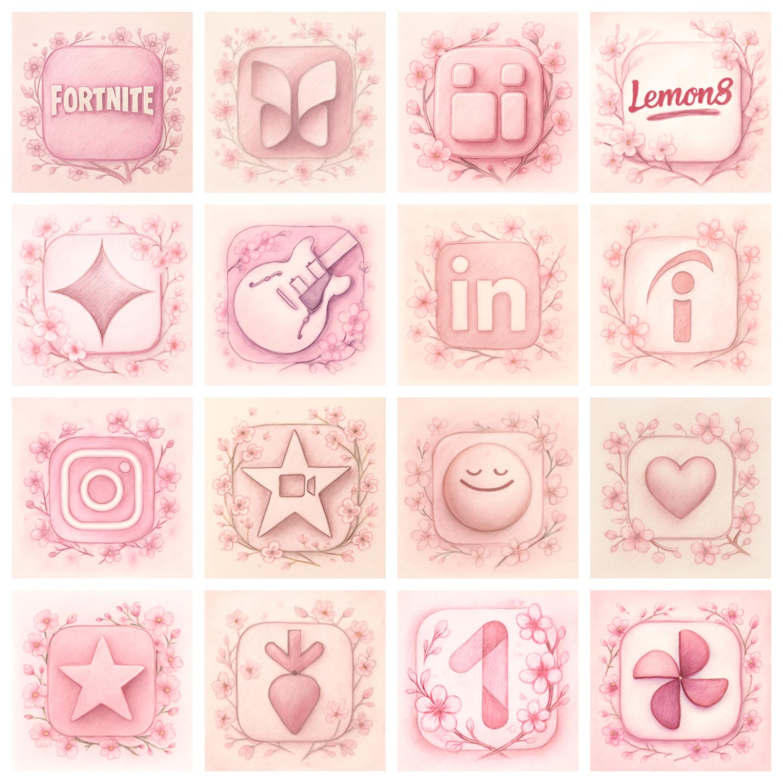 Sakura Sketch App Icon Pack for Ios (236 Icons Lifetime Updates) - Etsy